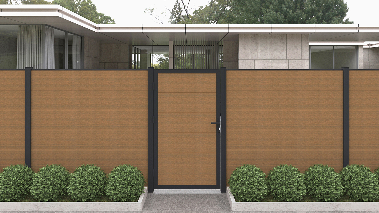 planeo INFINITY XL-Board - WPC CoEx plug-in fence Burma Teak 176 x 183 ...