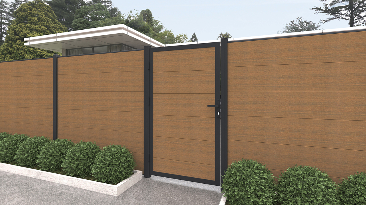 planeo INFINITY XL-Board - Recinzione a innesto WPC CoEx Burma Teak 176 x 183 - Recinzioni giardino